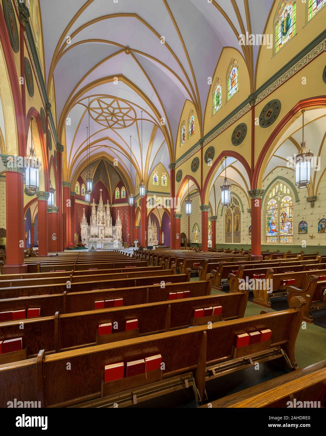 Interior of the historic Cathedral of the Holy Family in downtown Tulsa ...