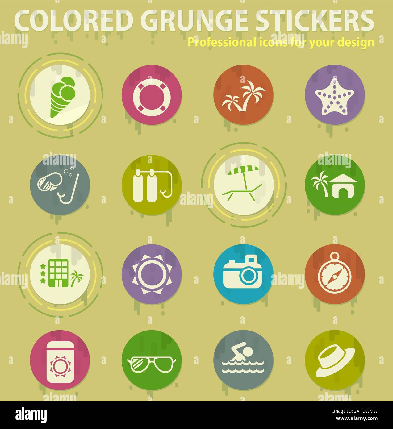 beach colored grunge icons Stock Vector Image & Art - Alamy