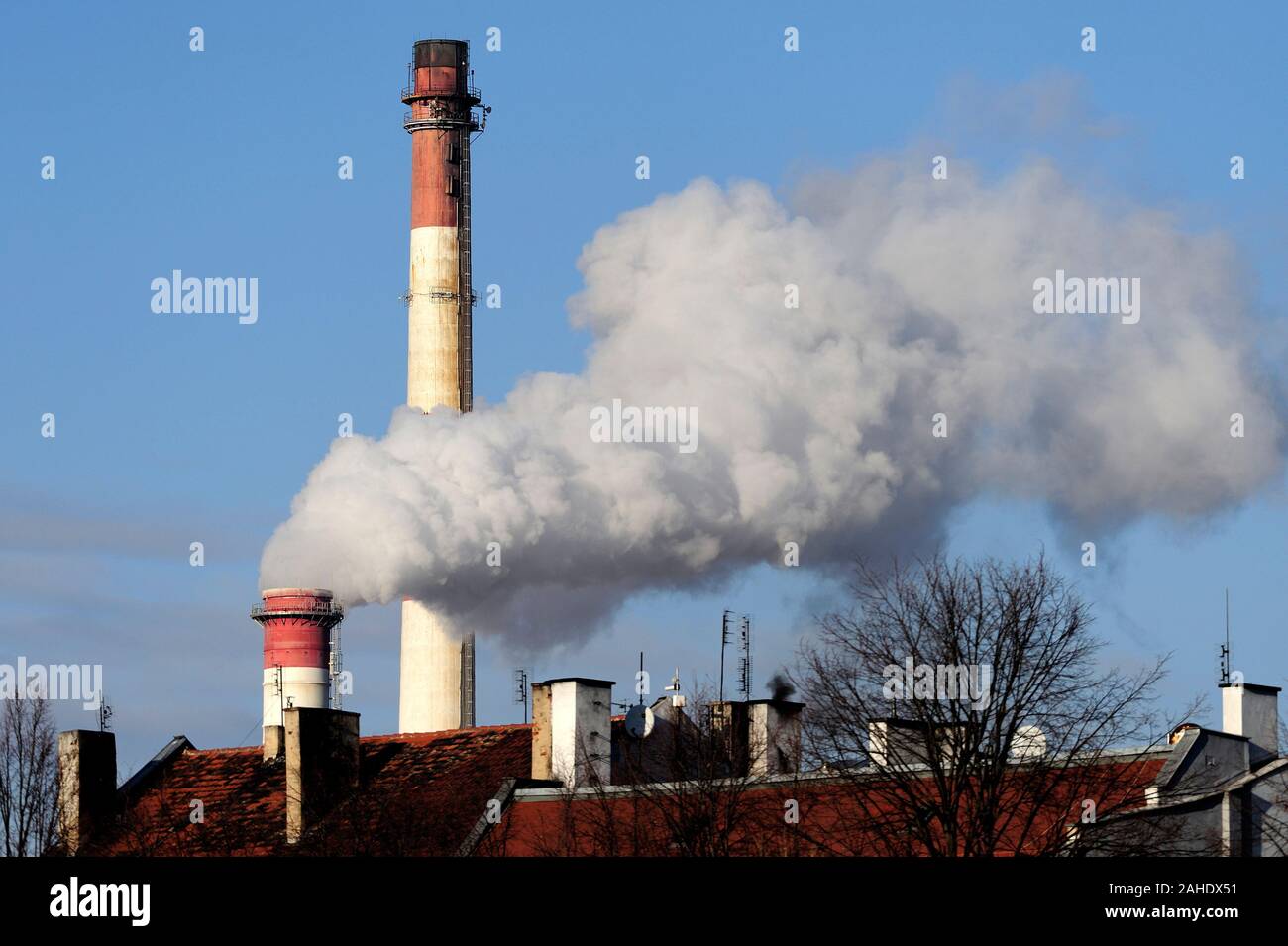 Coal fired power station air pollution, smoke and air,photo Kazimierz ...