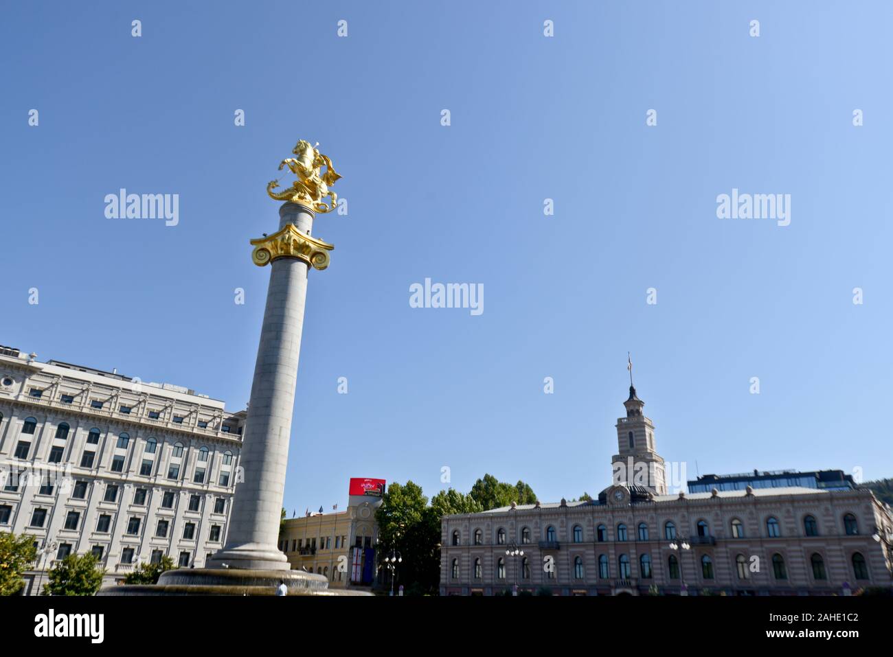 Tbilisi: Liberty Square, City Hall and St. George monument. Georgia ...