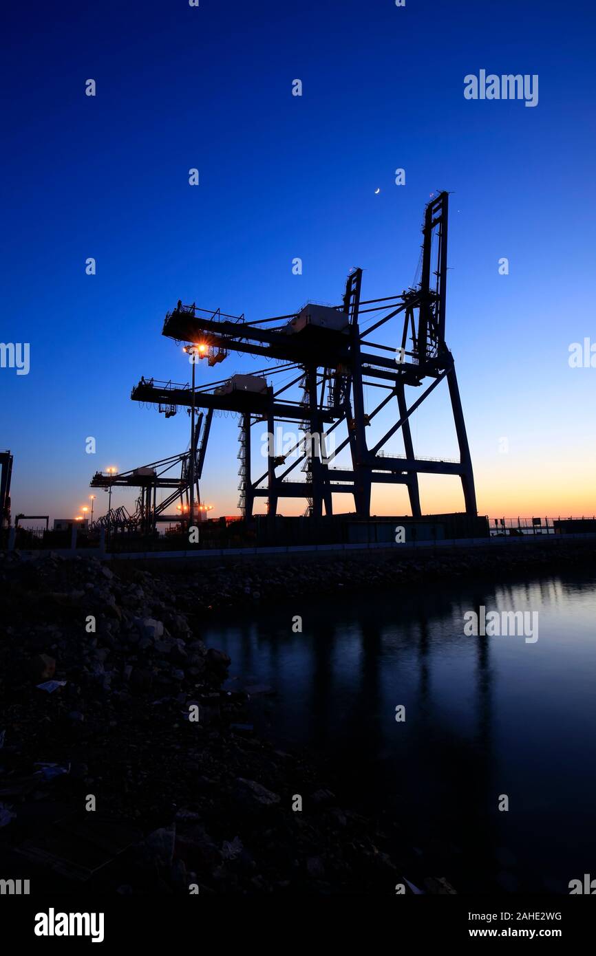 Container terminal in the evening Stock Photo - Alamy