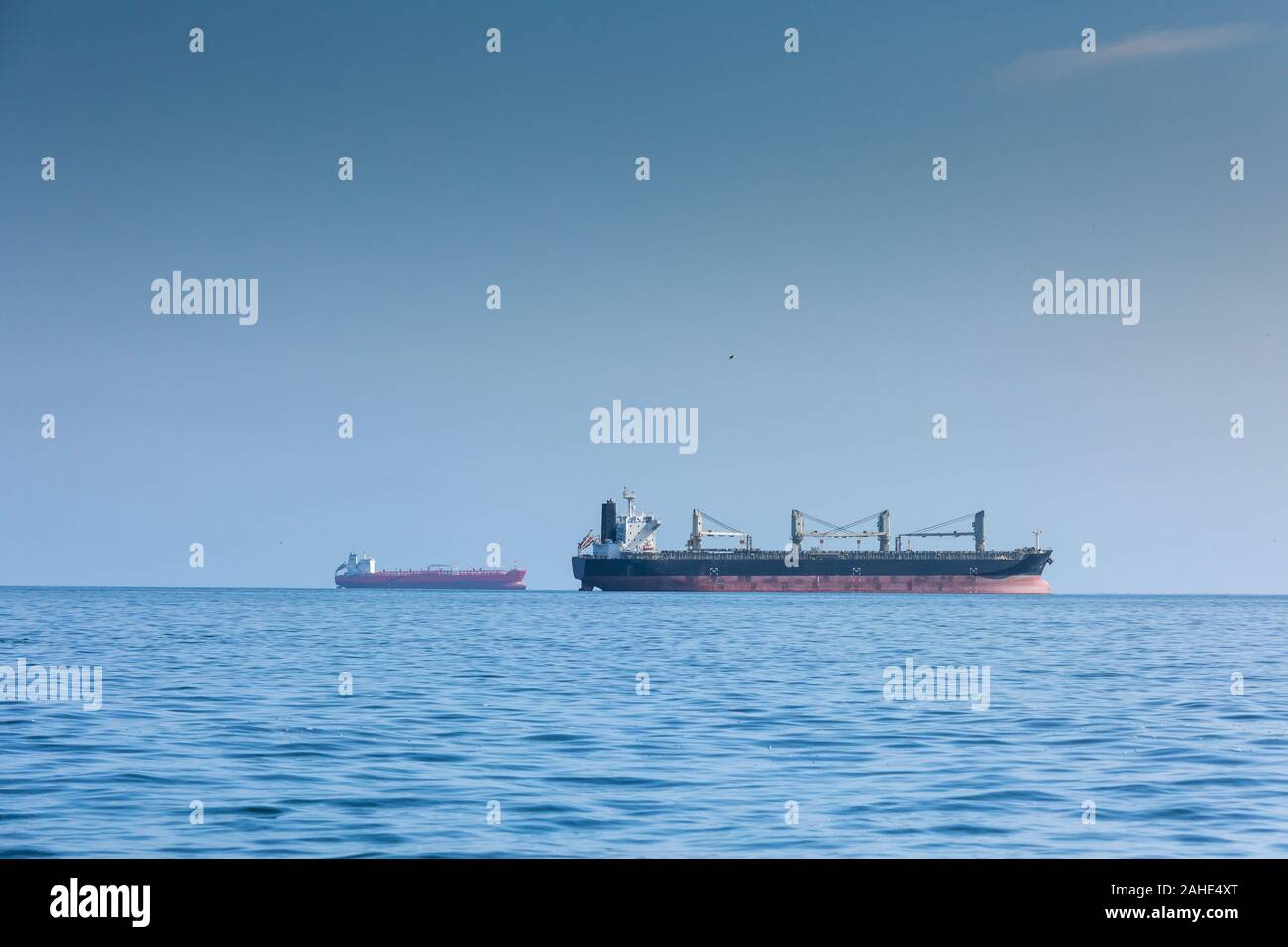 International trade concept. Two cargo ships on the high seas Stock ...