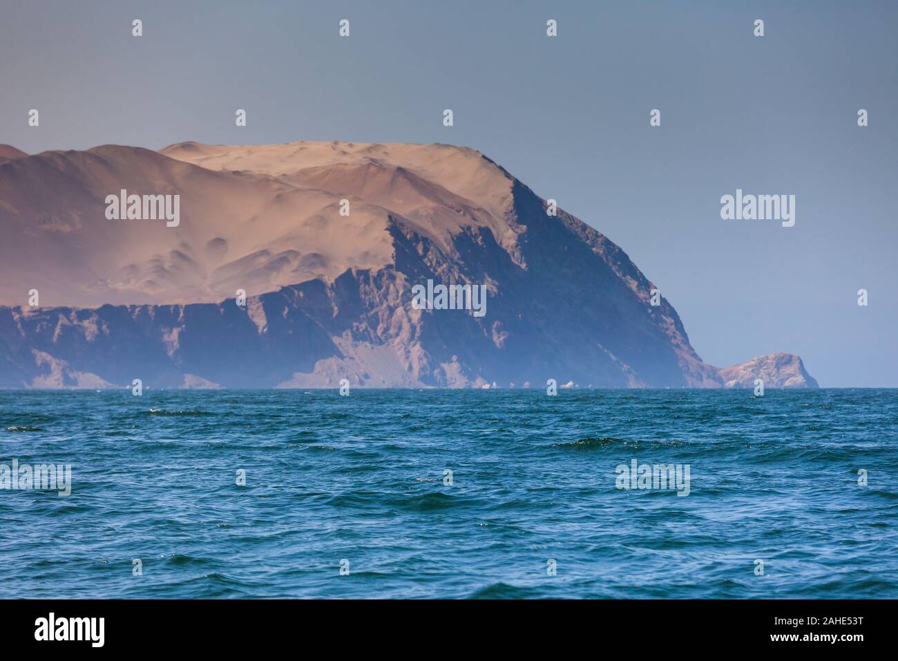 View of the Paracas districs mountains from the sea, mountains in soft ...