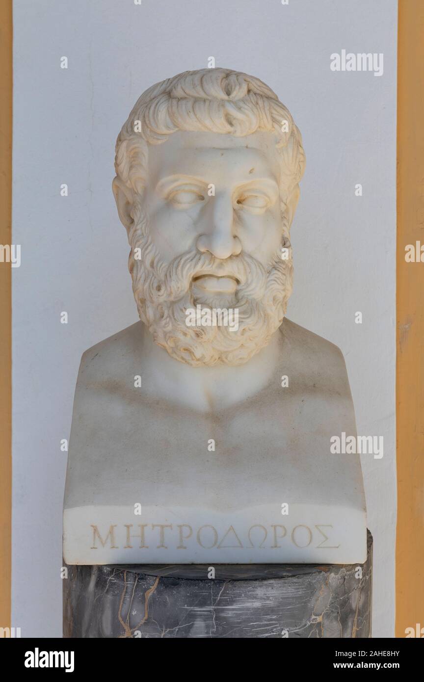 Marble bust of Metrodorus of Lampsacus in Achilleion Palace, Gastouri ...