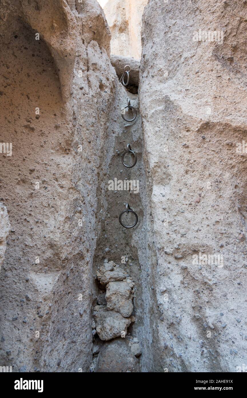 Steel rings used as an aid to climb the rocks on the Ring Loop Trail in ...