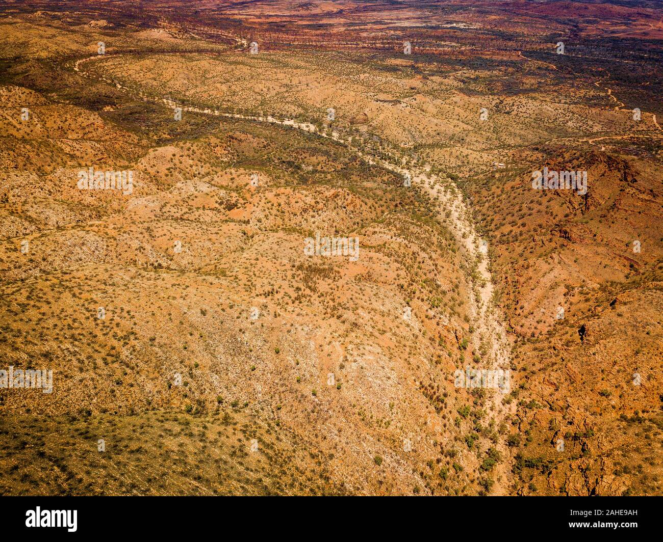 The dry creek bed at Redbank Gorge in the West MacDonnell Ranges ...
