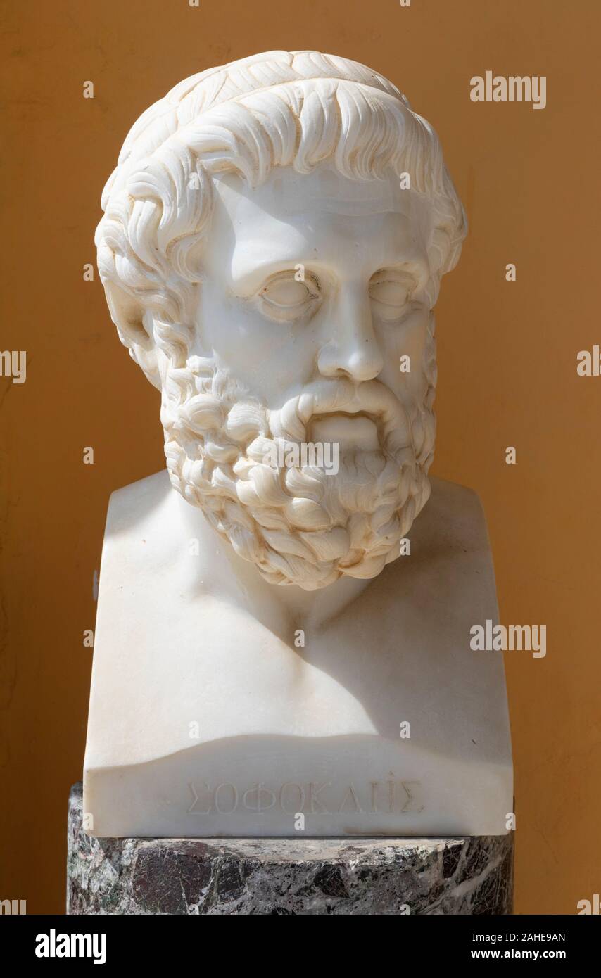 Marble bust of Sofoklis in Achilleion Palace, Gastouri, Corfu, Greece ...