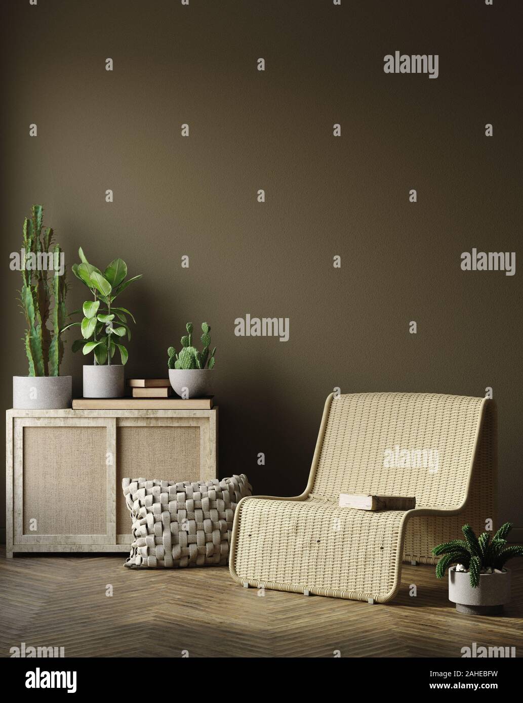 Wall, frame mock up in dark minimalist interior close up, 3d render ...
