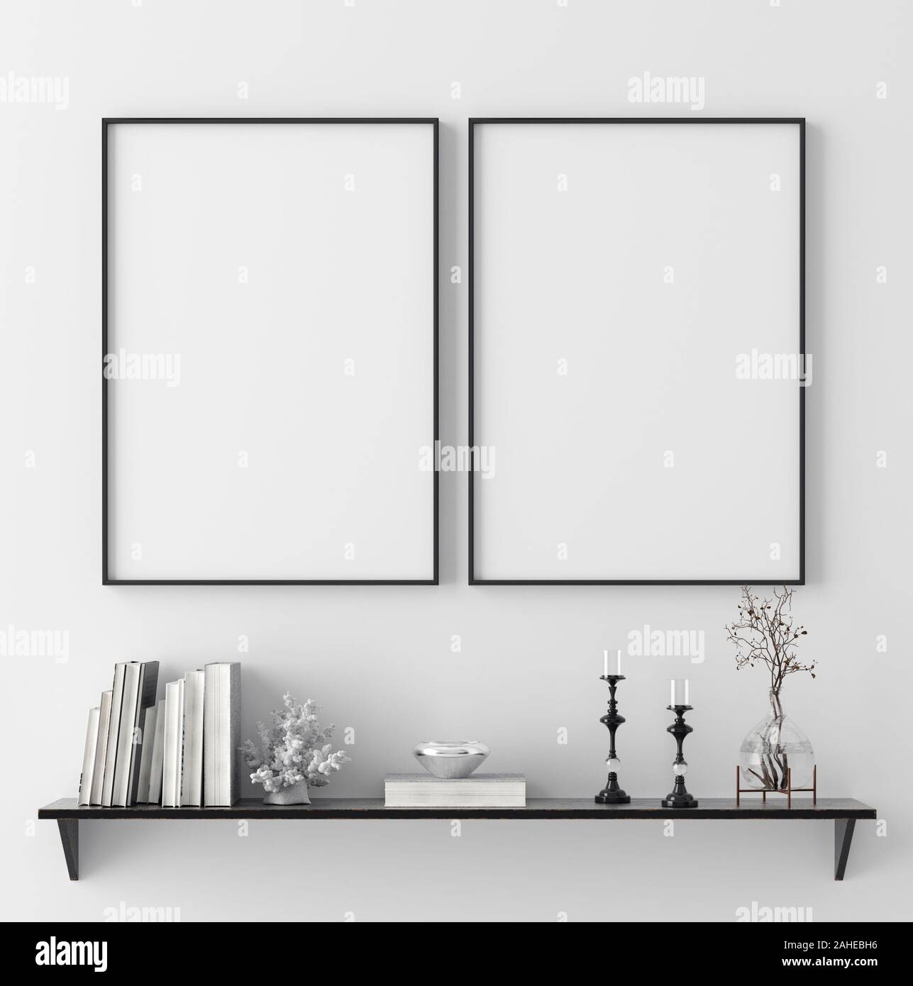 Poster mock up with decor close up, 3d render Stock Photo - Alamy