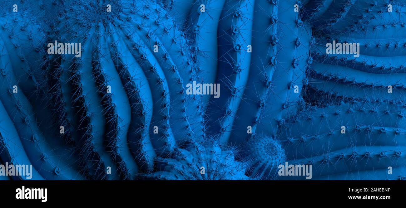 Unusual blue cactus background, Classic Blue color of the Year 2020, 3d ...