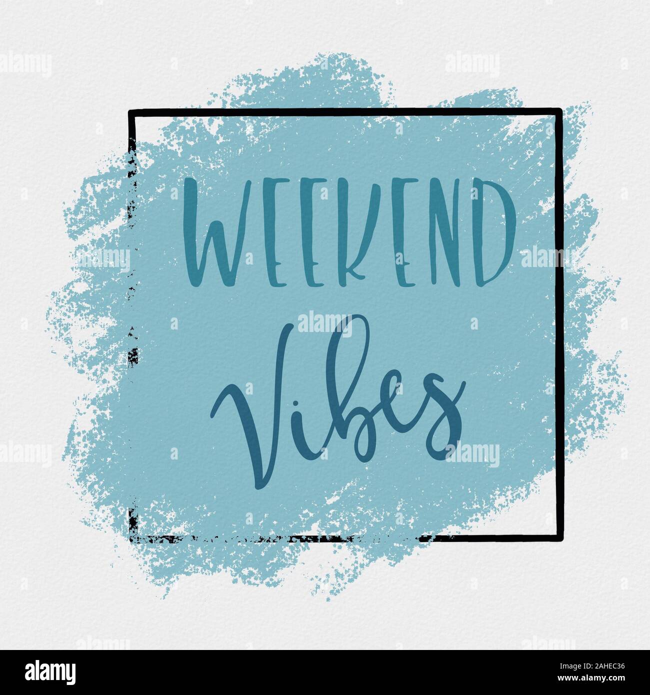 Weekend vibes text over handmade acrylic painted wave illustration With ...