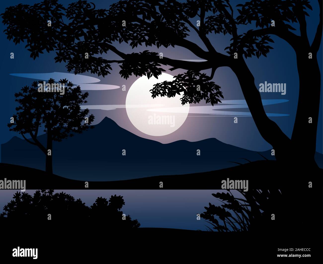 Full moon view form big tree Stock Vector Image & Art - Alamy