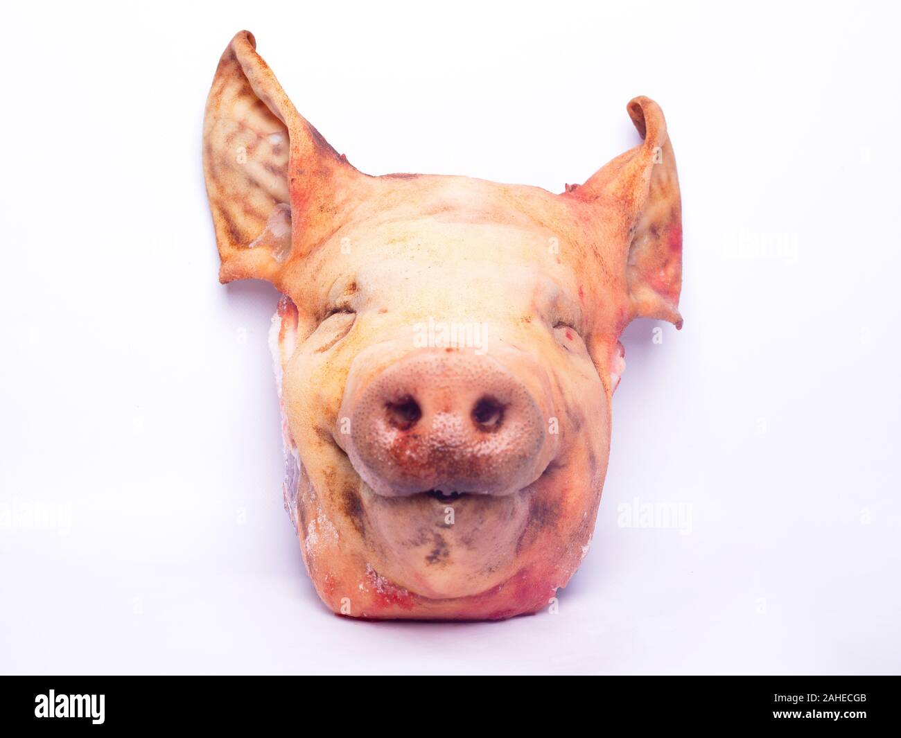 chopped pork head on white background. pork meat concept isolated close ...