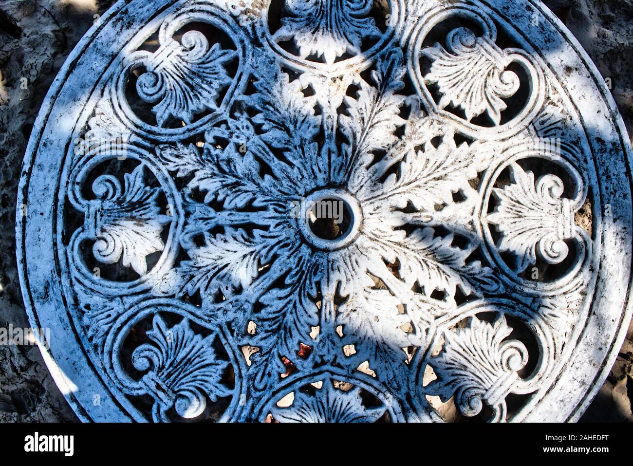 This unique photo shows an old dilapidated metal table with beautiful ...