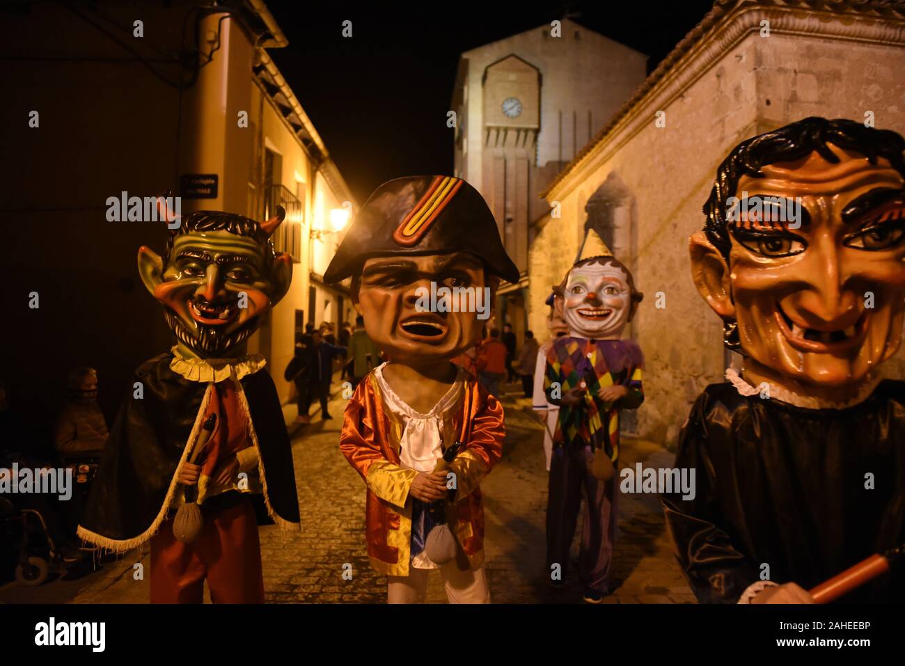 Cabezudos (Big Heads) are seen during the celebration.They were created ...