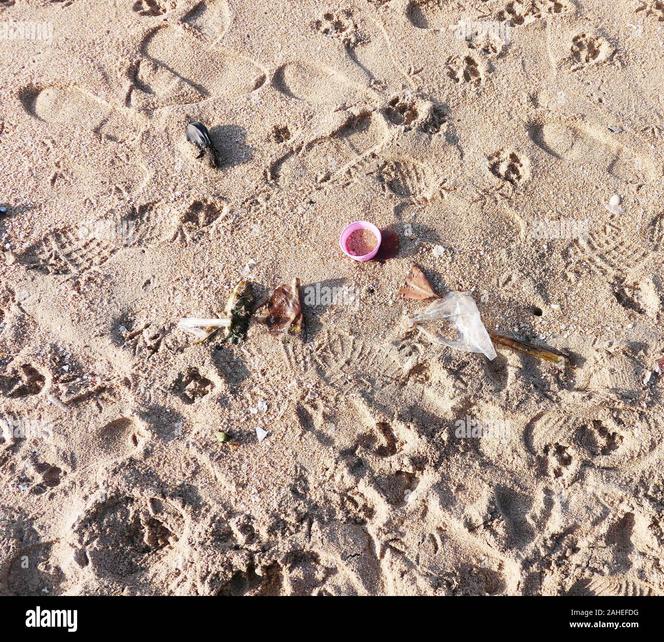 Trash on the beach Stock Photo - Alamy
