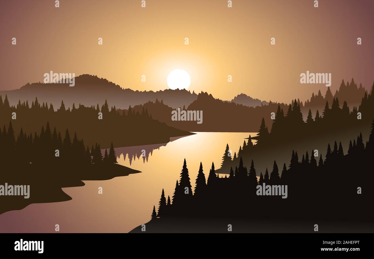 Evening mist in forest Stock Vector Images - Alamy