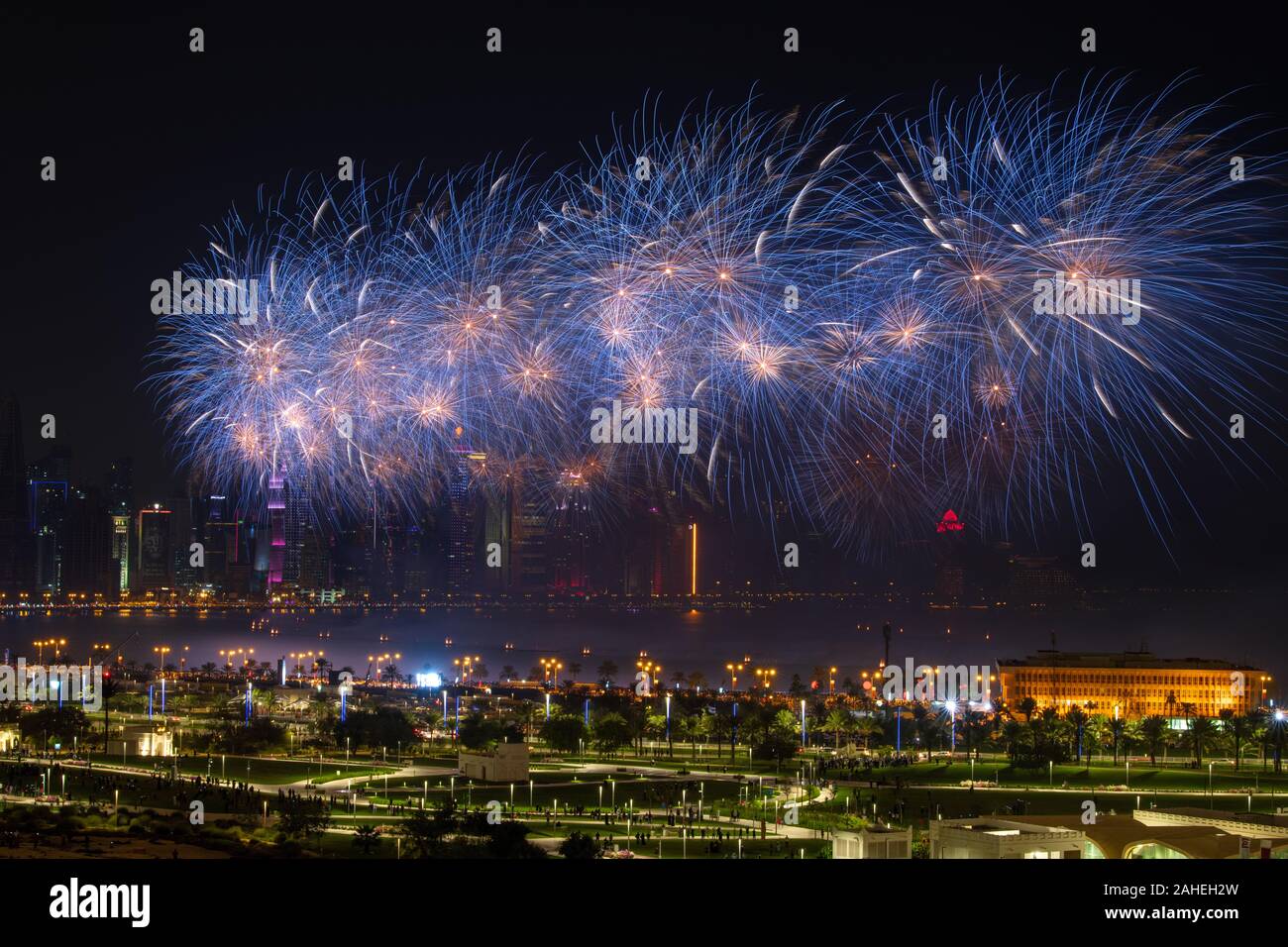 Fireworks on Qatar National Day at Corniche Stock Photo - Alamy