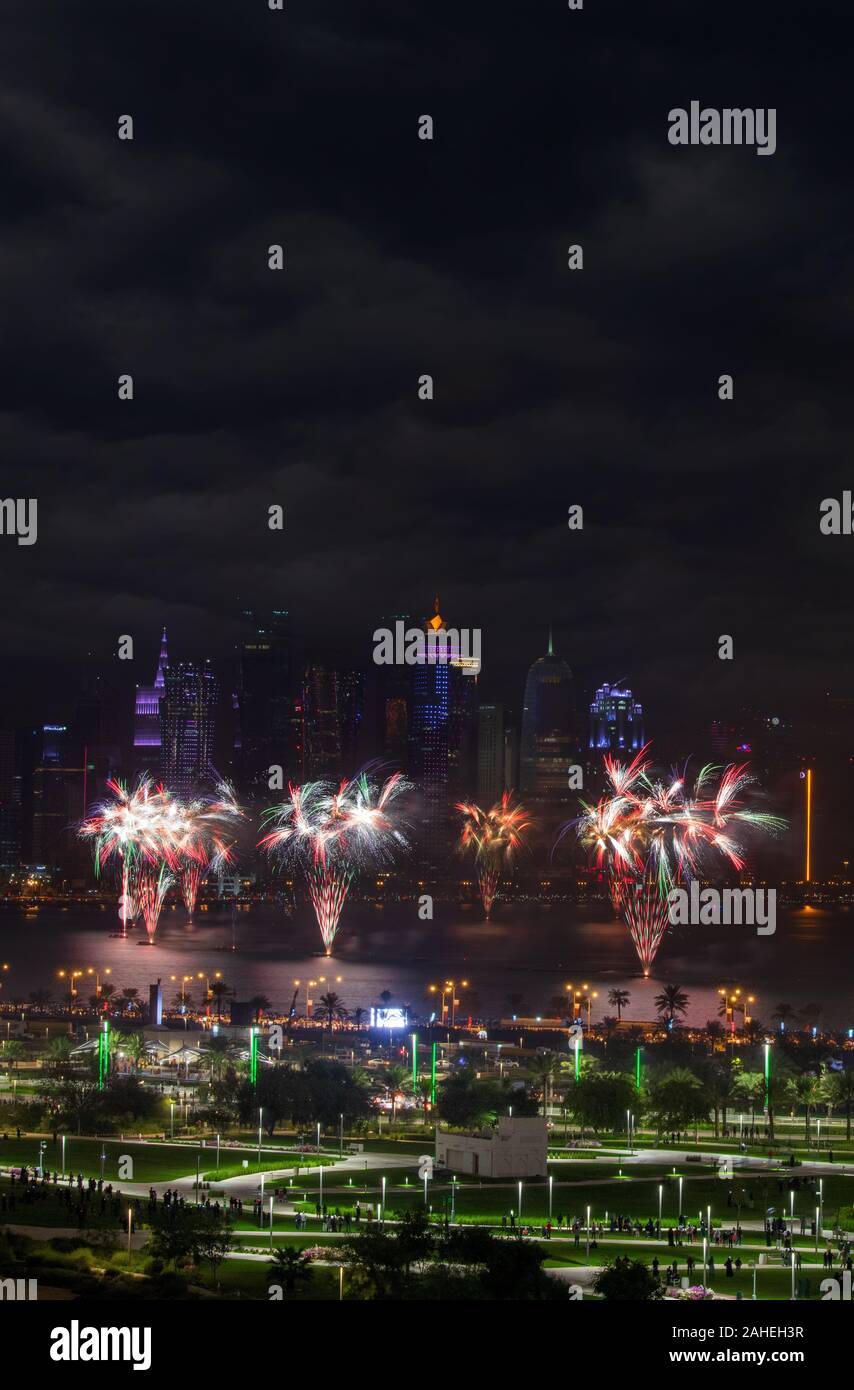Fireworks on Qatar National Day at Corniche Stock Photo - Alamy