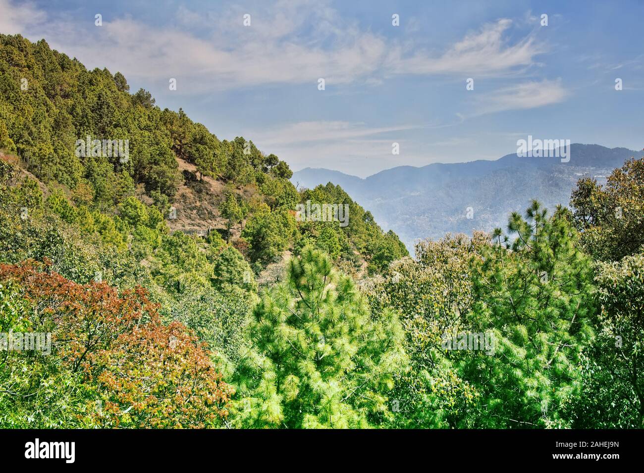 Spring mountain landscape of Outer Himalayas, Himachal Pradesh, India ...