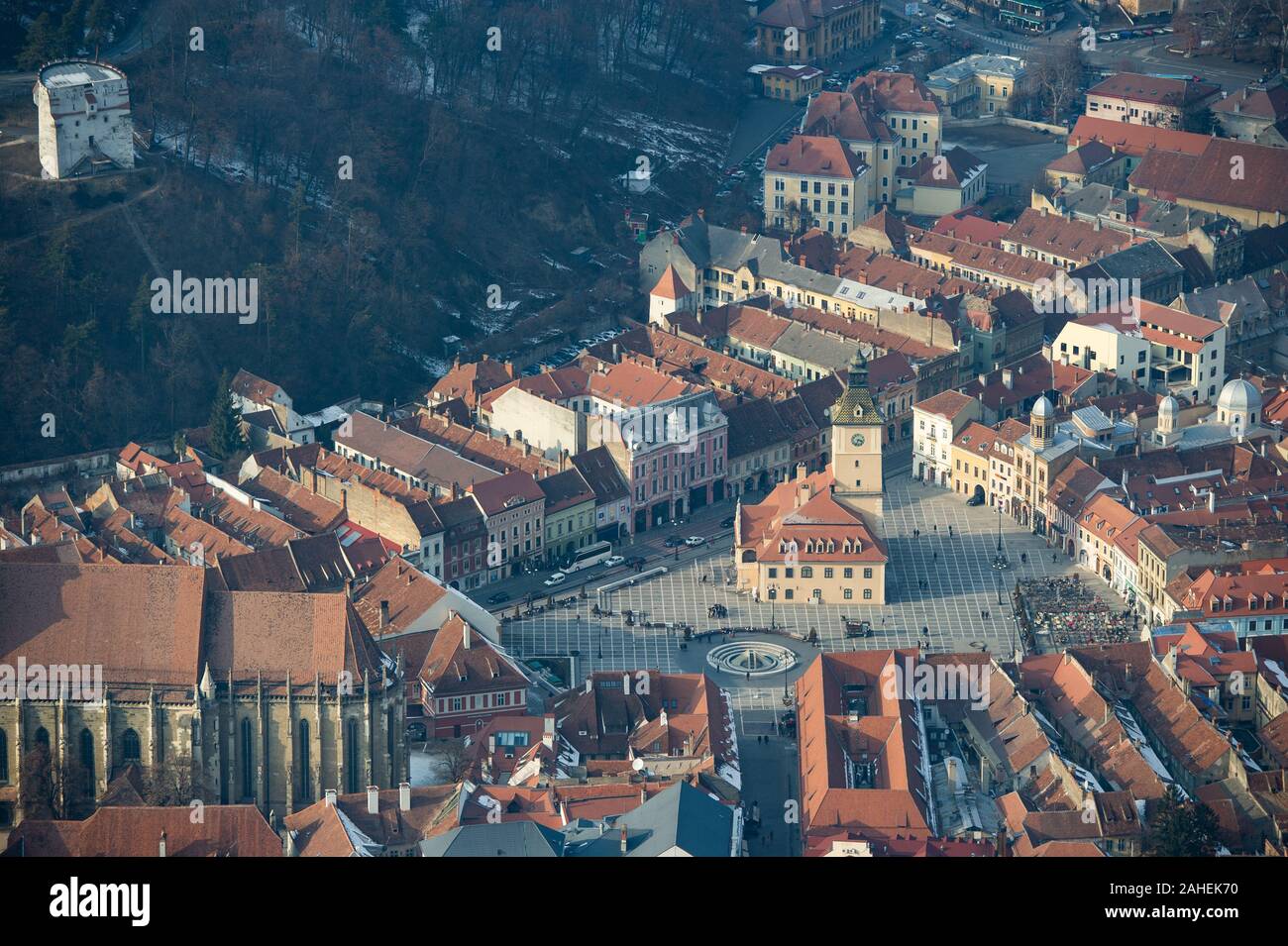 The well preserved buildings in the Transylvanian town of Brasov ...