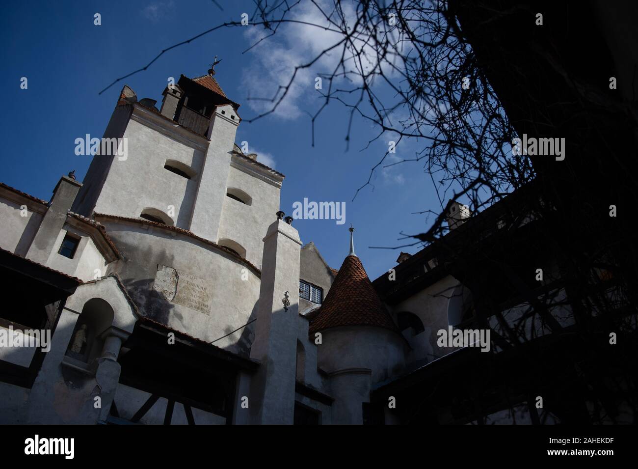 Bran Castle, near Brasov, Romania, is a popular tourist destination and ...