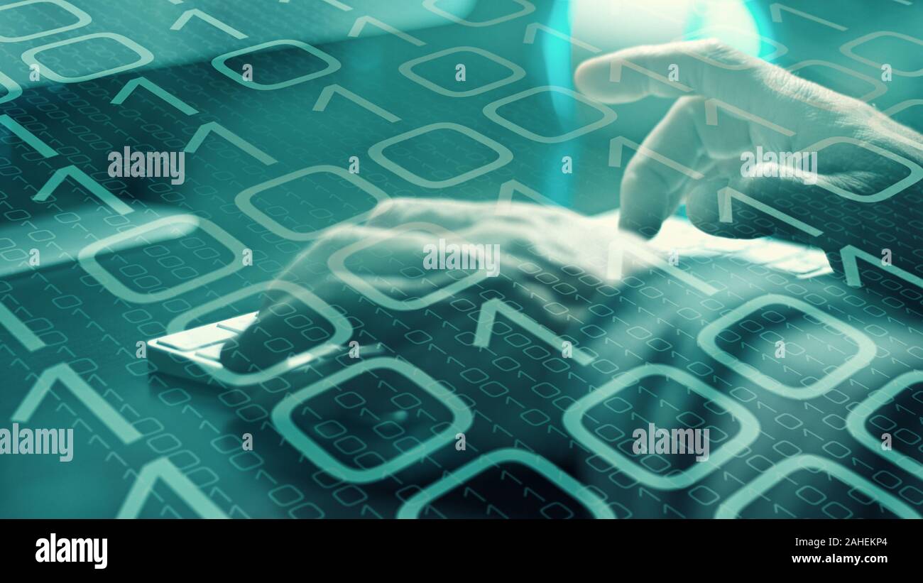 Cybercrime in digital world network, computer binary numbers and hacker ...