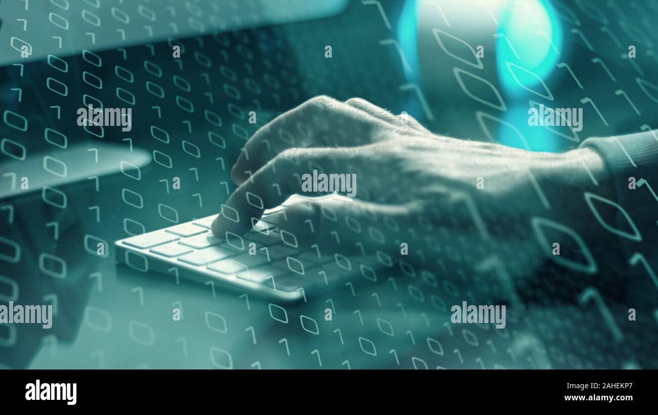 Computer hacker typing code, future technology and cyber war threat Stock Photo - Alamy