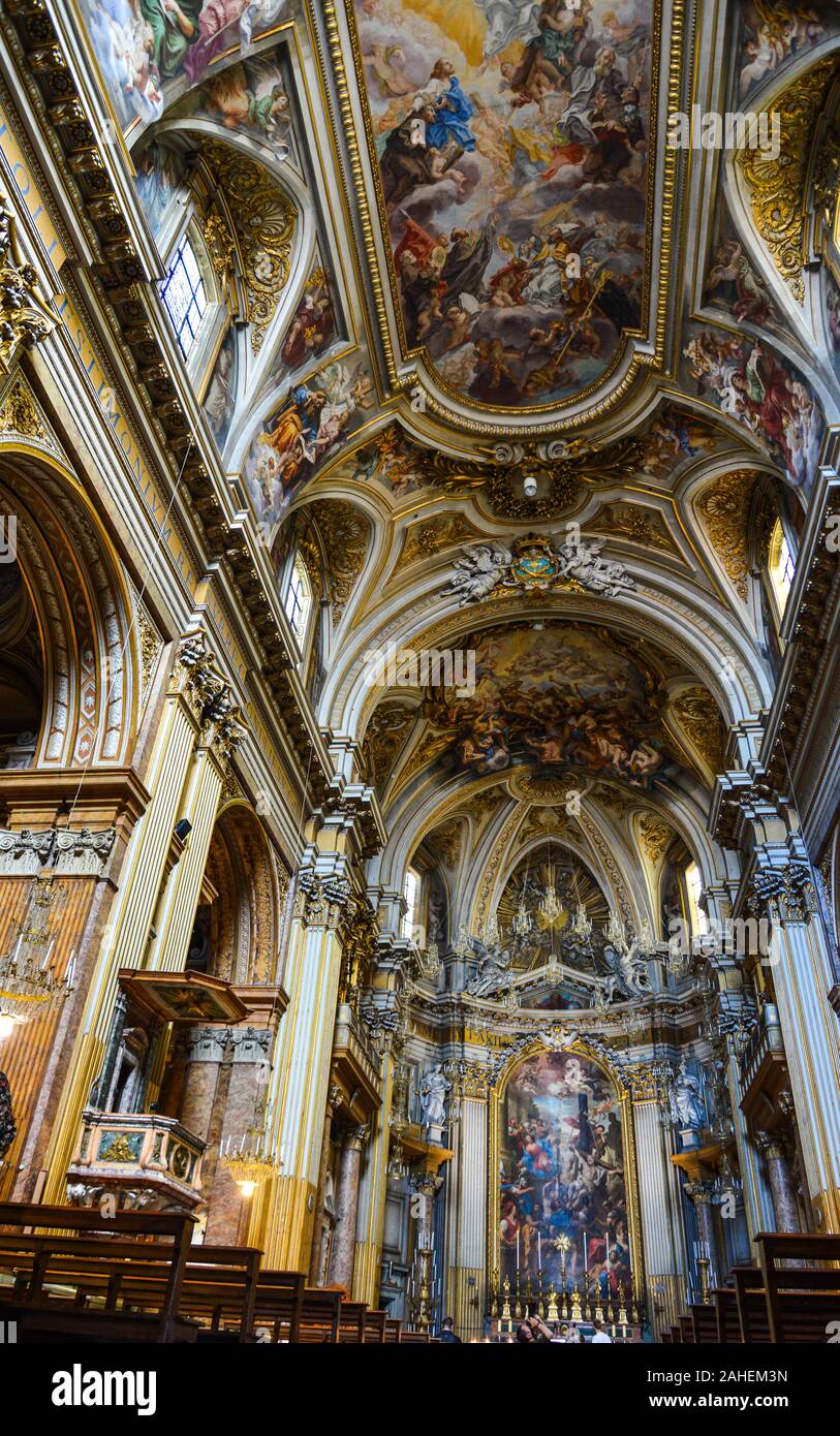 Rome, Italy - Oct 15, 2018. Interior inside of ancient Catholic ...