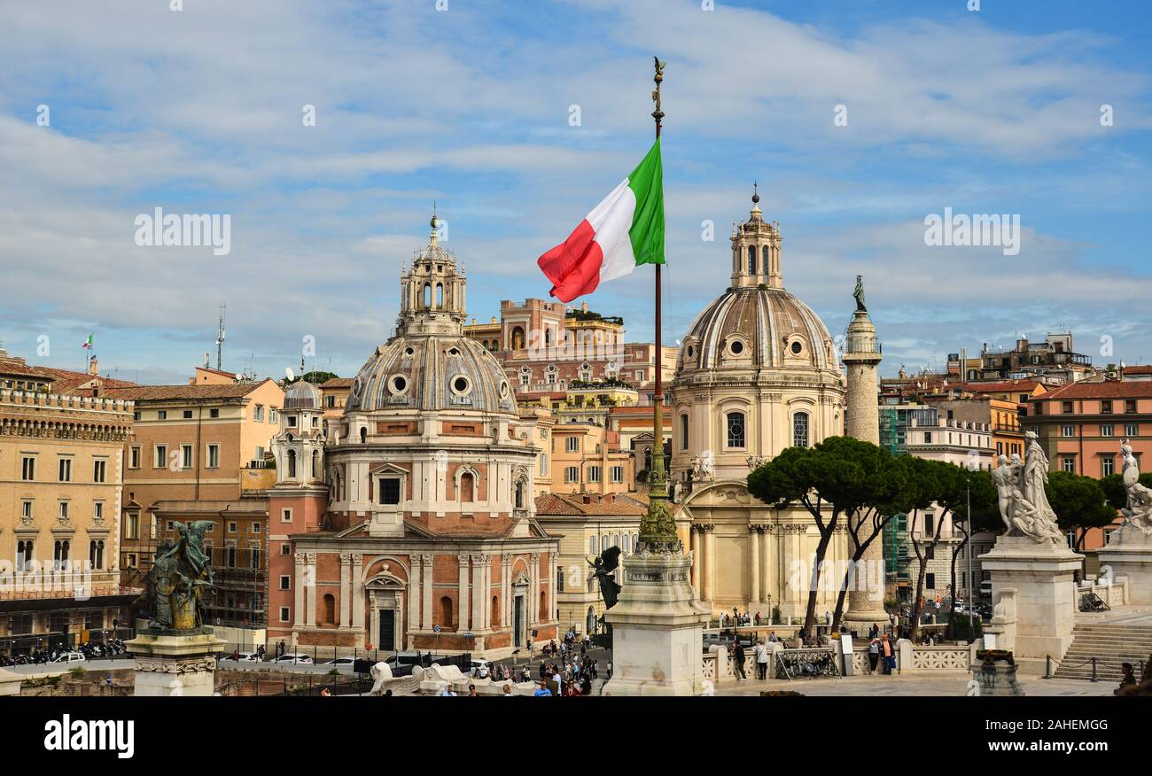 Rome, Italy - Oct 15, 2018. Famous roundabout of Piazza Venezia in Rome ...