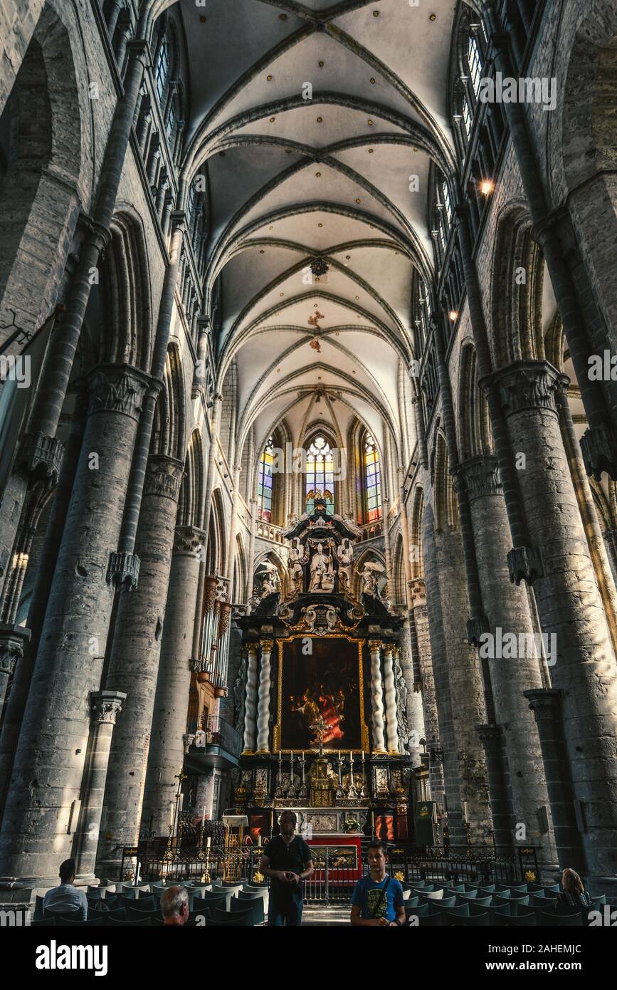 Ghent, Belgium - Oct 6, 2018. Interior of Saint Nicholas Church. The ...