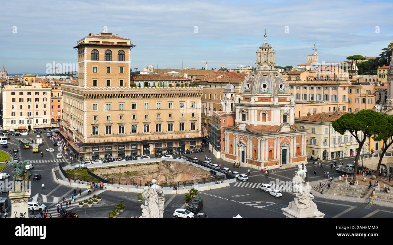 Rome, Italy - Oct 15, 2018. Famous roundabout of Piazza Venezia in Rome ...