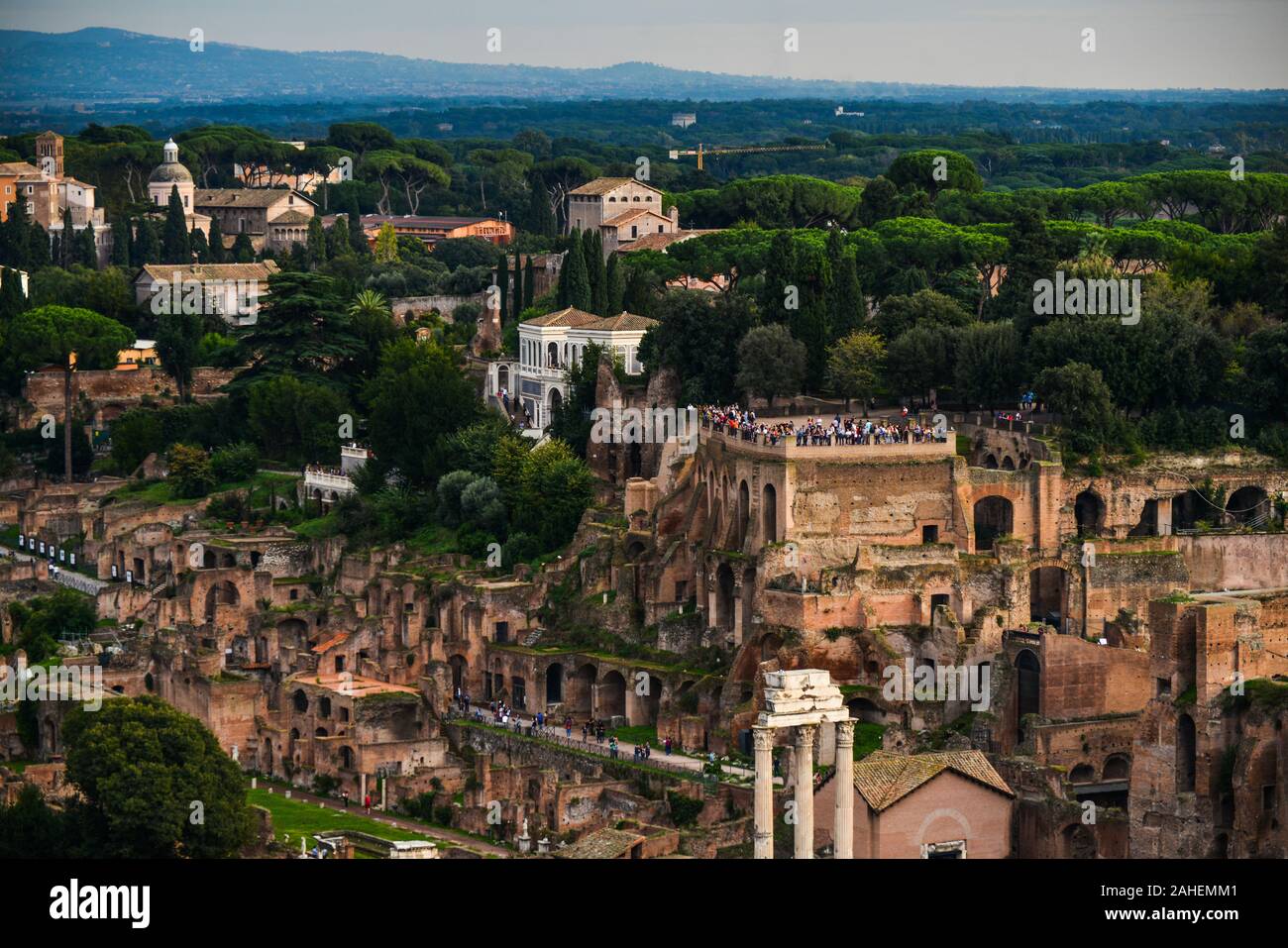Panoramic view of Ancient Rome ruins. Cityscape skyline of landmarks of ...