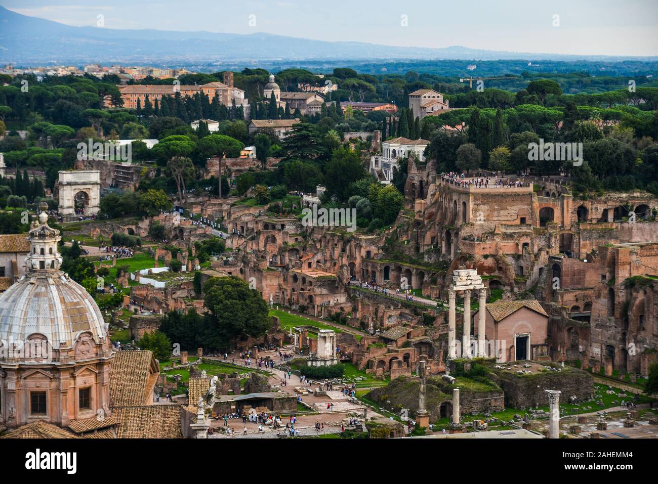 Panoramic view of Ancient Rome ruins. Cityscape skyline of landmarks of ...