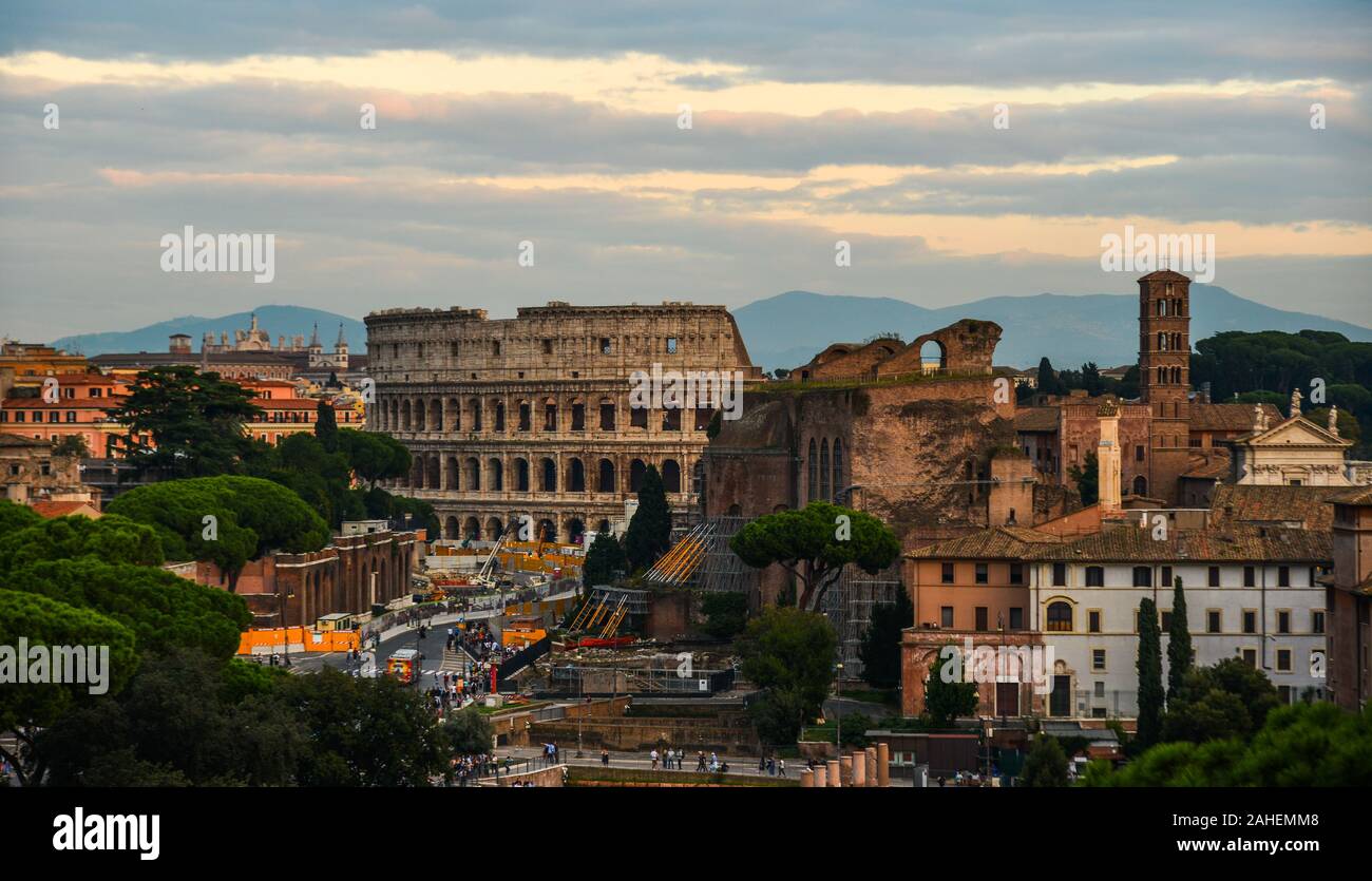 Rome, Italy - Oct 15, 2018. Panoramic view of Ancient Rome ruins ...