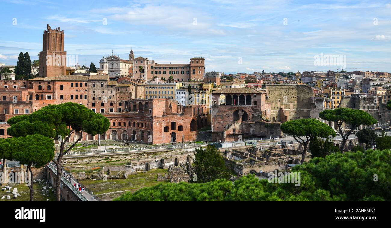 Rome, Italy - Oct 15, 2018. Panoramic view of Ancient Rome ruins ...