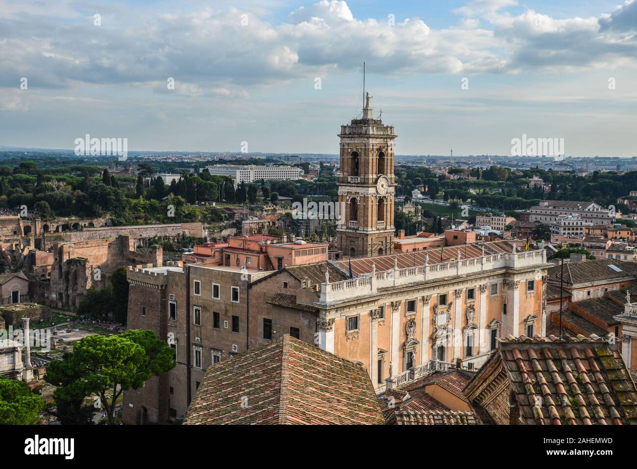 Panoramic view of Ancient Rome ruins. Cityscape skyline of landmarks of ...