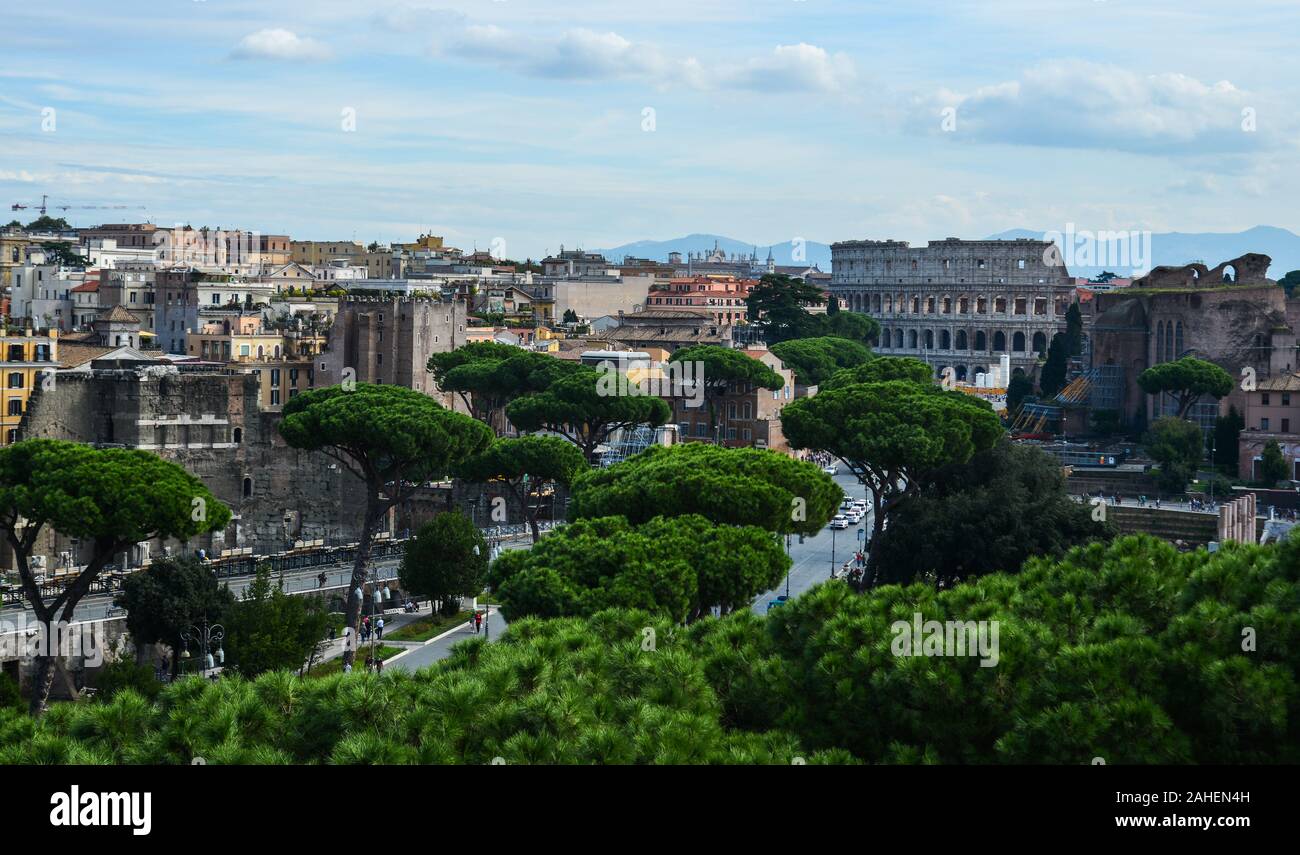 Panoramic view of Ancient Rome ruins. Cityscape skyline of landmarks of ...