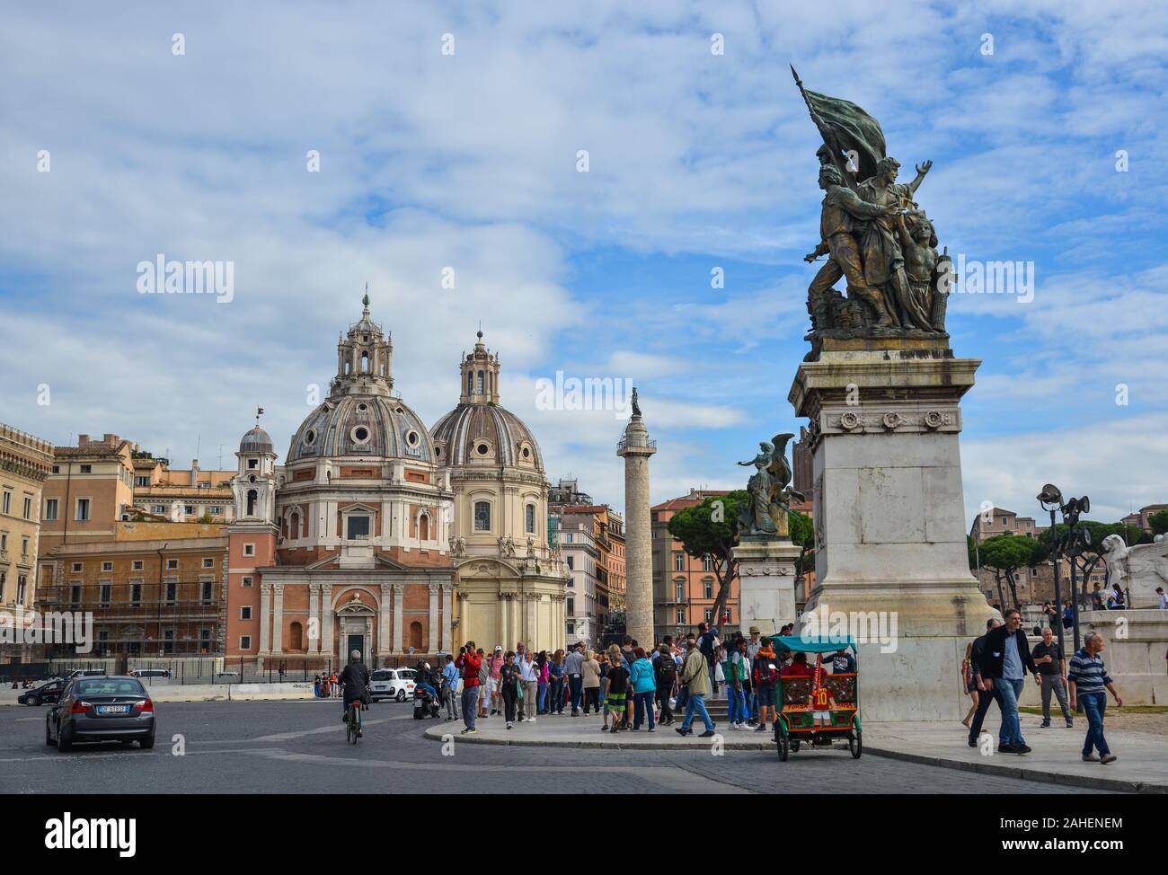 Rome, Italy - Oct 15, 2018. Famous roundabout of Piazza Venezia in Rome ...