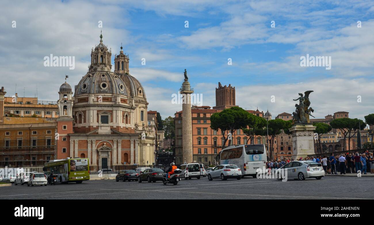 Rome, Italy - Oct 15, 2018. Famous roundabout of Piazza Venezia in Rome ...