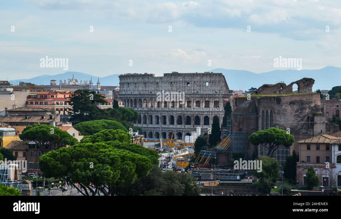 Rome, Italy - Oct 15, 2018. Panoramic view of Ancient Rome ruins ...