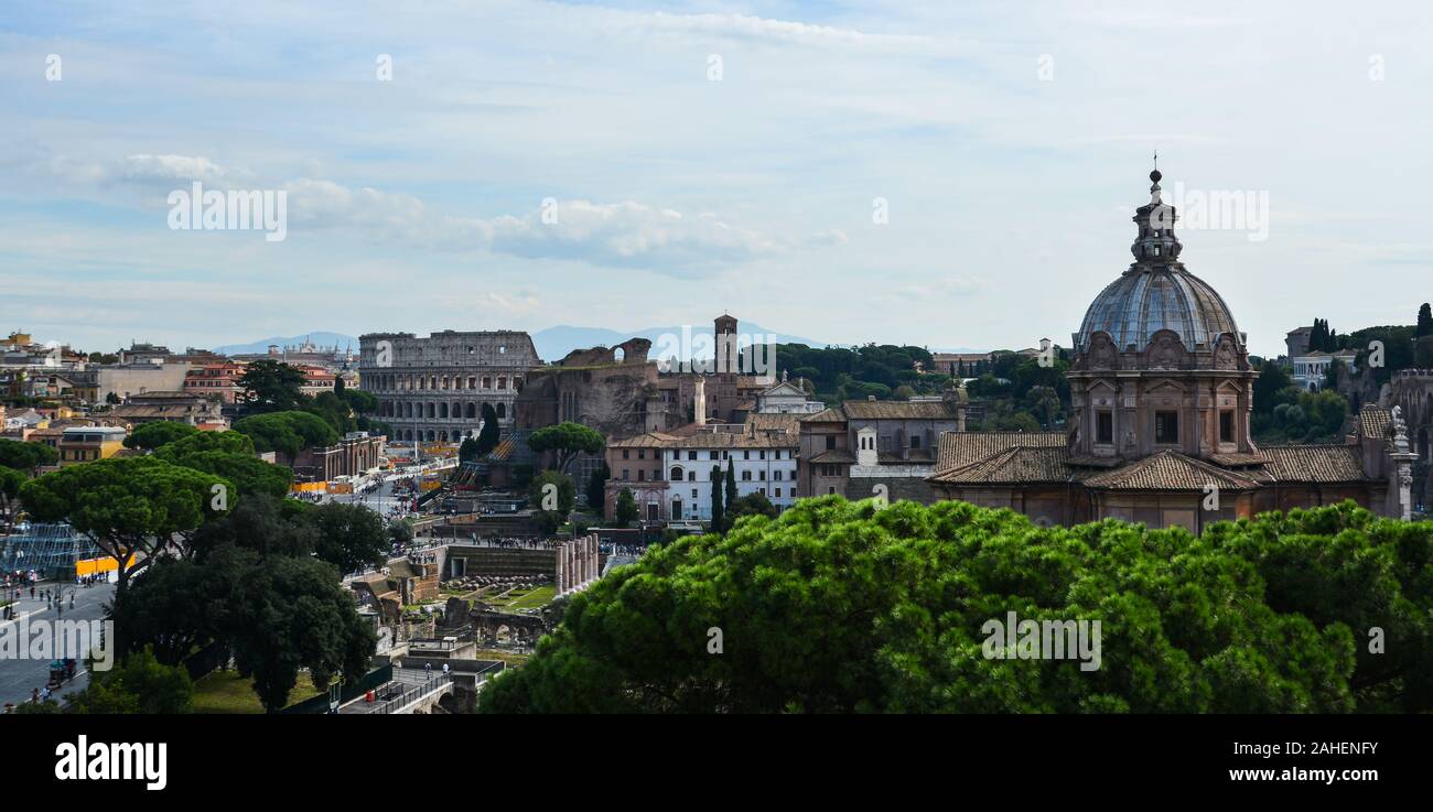 Panoramic view of Ancient Rome ruins. Cityscape skyline of landmarks of ...