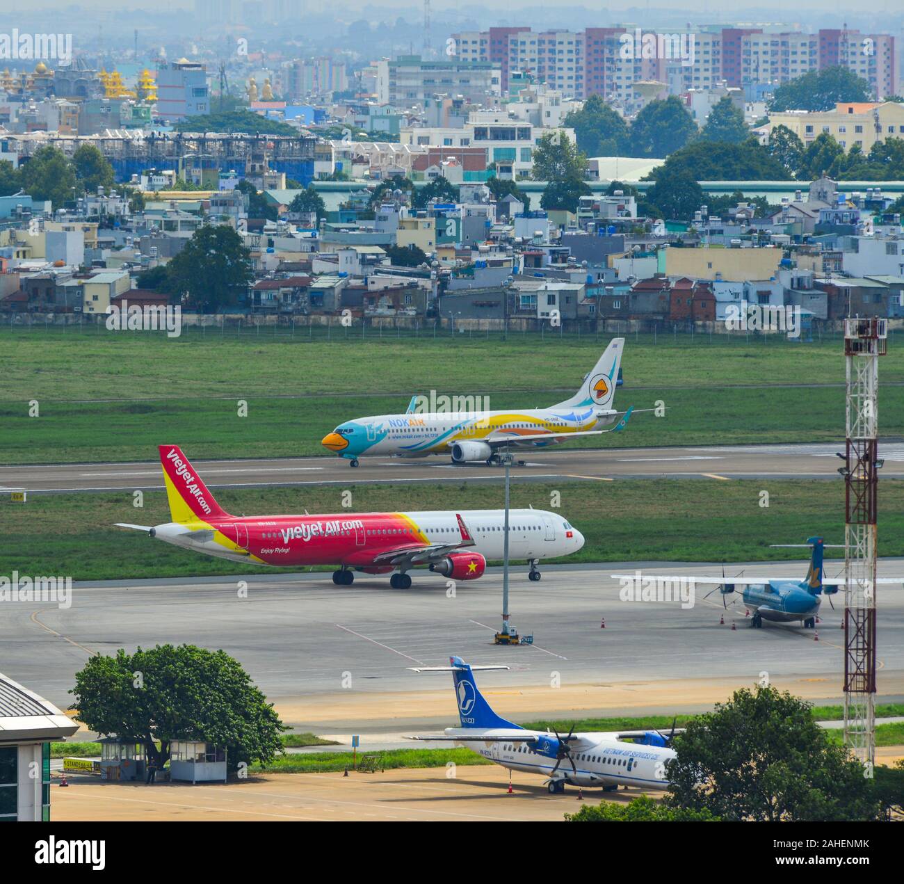 Saigon, Vietnam - Jul 13, 2019. Aerial view of Tan Son Nhat Airport ...