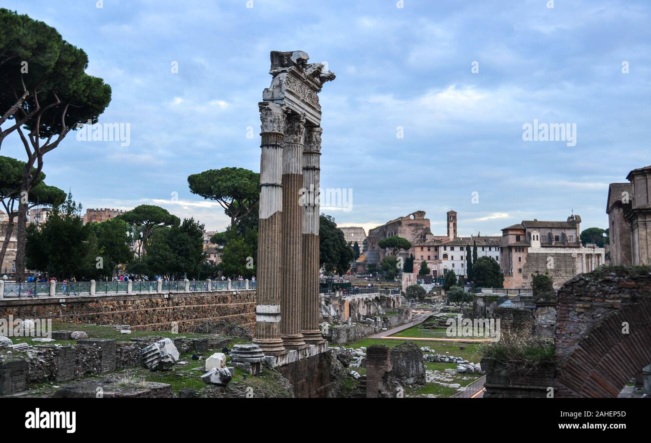 Panoramic view of Ancient Rome ruins. Cityscape skyline of landmarks of ...