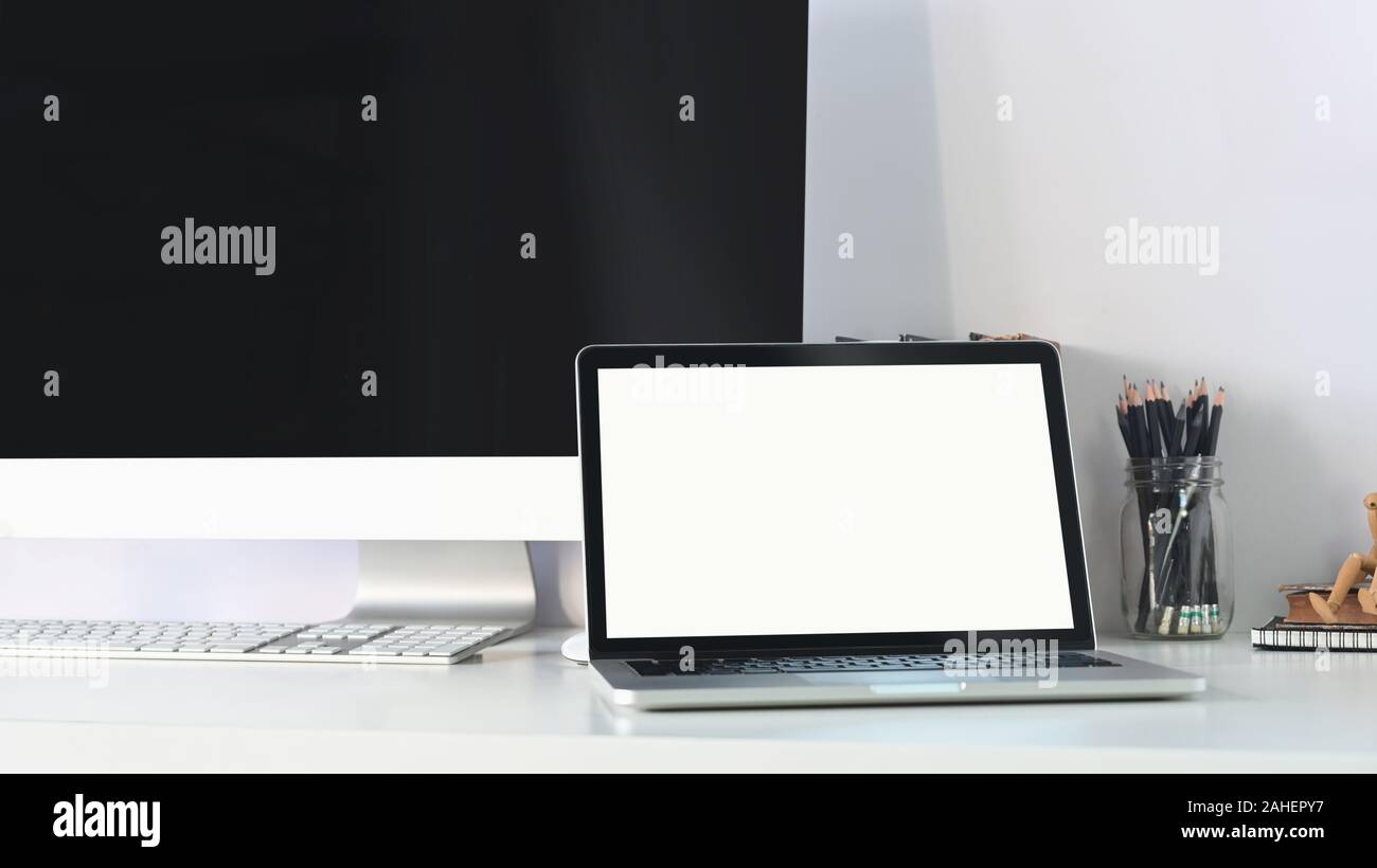 Closeup laptop computer on workspace Stock Photo - Alamy