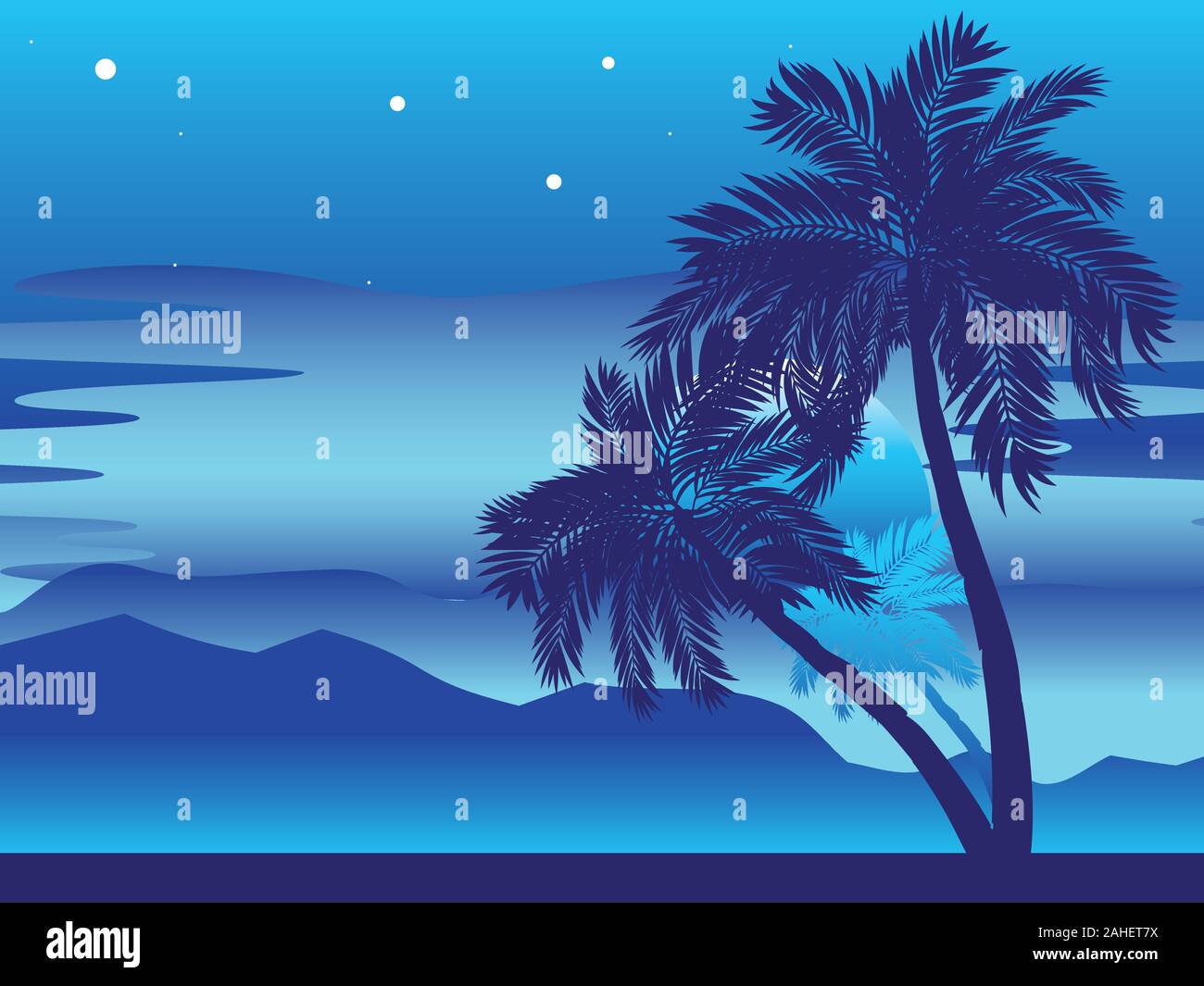 Tropical landscape with palm trees at night Stock Vector Image & Art ...