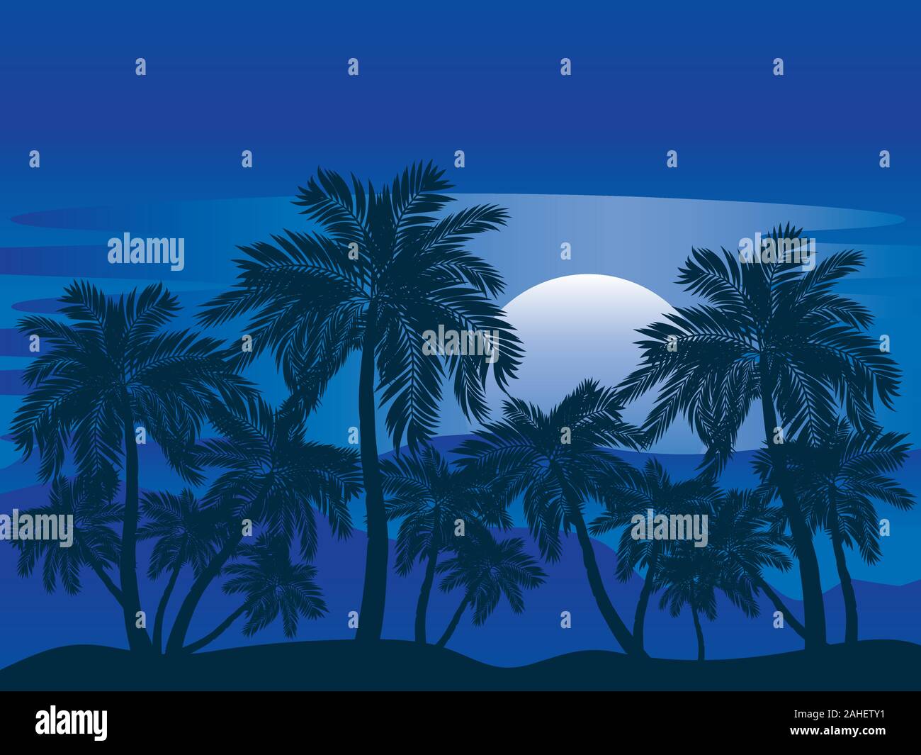 Tropical landscape with palm trees at night Stock Vector Image & Art ...