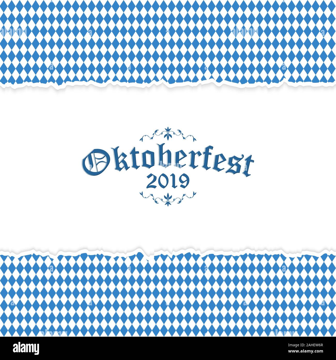 Oktoberfest background with ripped open paper having blue-white ...
