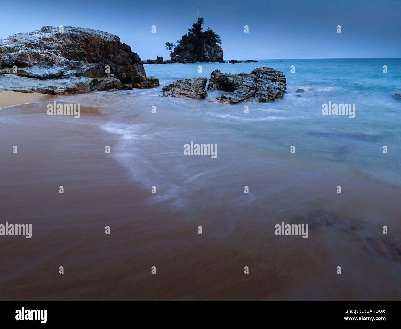 The splash of clear water at the Kemasik beach, Malaysia Stock Photo ...