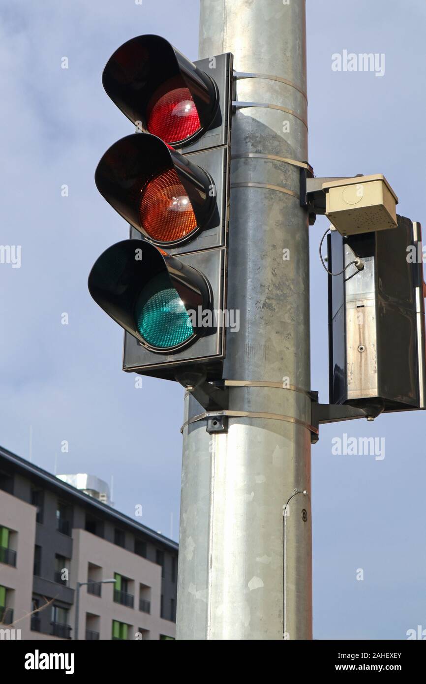 Traffic lights at the road crossing Stock Photo - Alamy